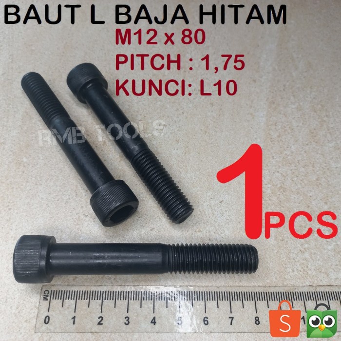 Jual M12x80 BAUT L M12 BAJA HITAM GRADE 12.9 SOCKET CAP SCREW FT M12 | Shopee Indonesia