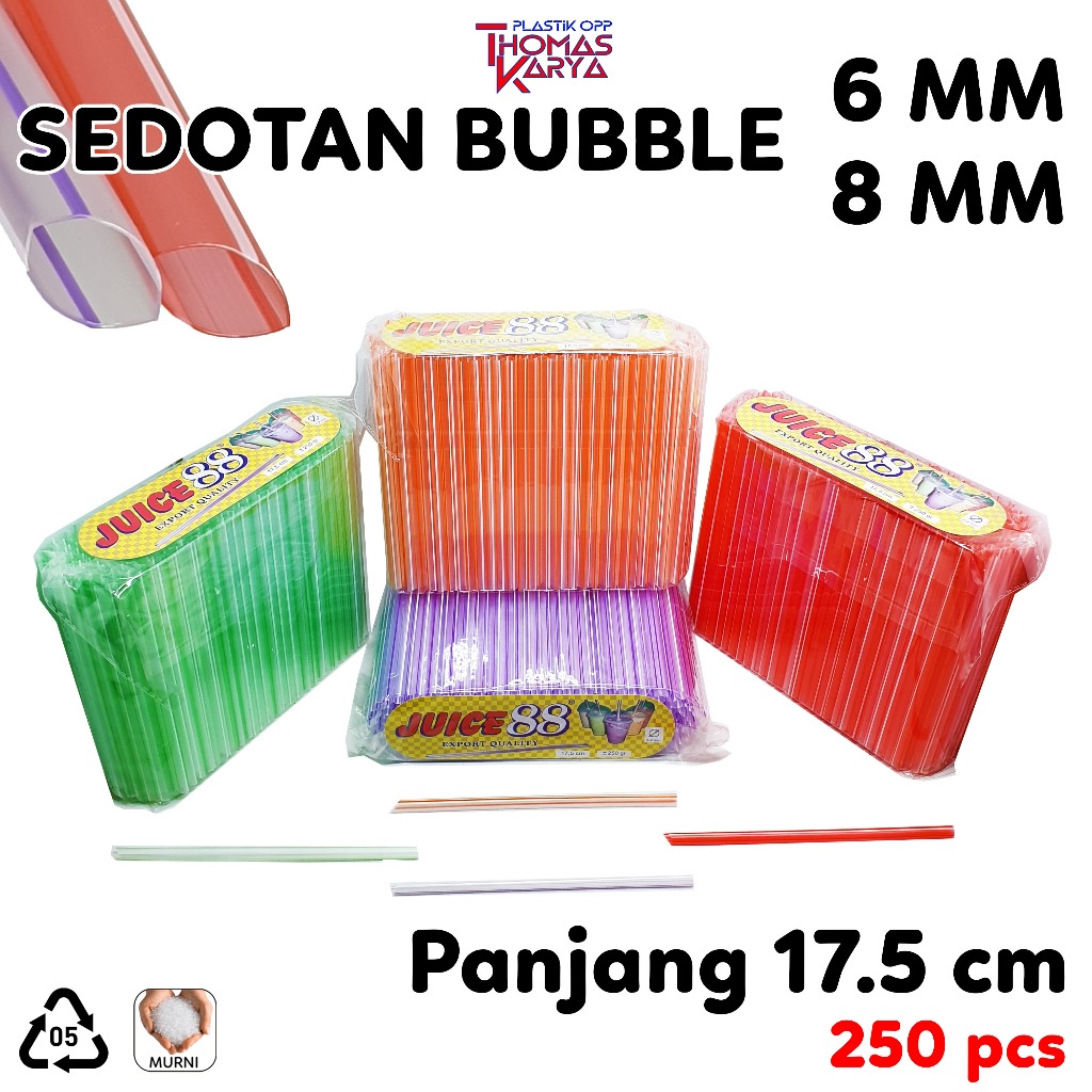 Jual Sedotan Bubble Tea Boba 6mm 8mm x 17,5cm isi 250 Pcs/Pack Ujung ...