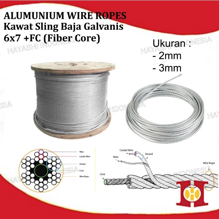 Jual Wire Rope Kabel Kawat Tali Seling Sling Baja 6x7 FC Galvanized Steel | Shopee Indonesia