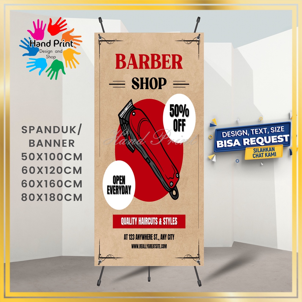 Jual SPANDUK / BANNER / MMT Barbershop Pangkas Rambut Hair Studio Mural ...