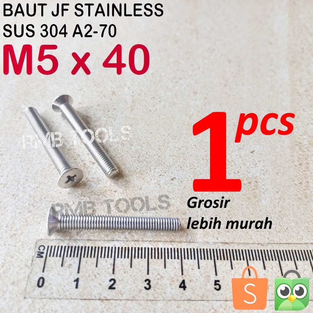 Jual Baut JF M5x40 Stainless Steel 304 Obeng Plus Flat Head Tahan Karat M5 | Shopee Indonesia