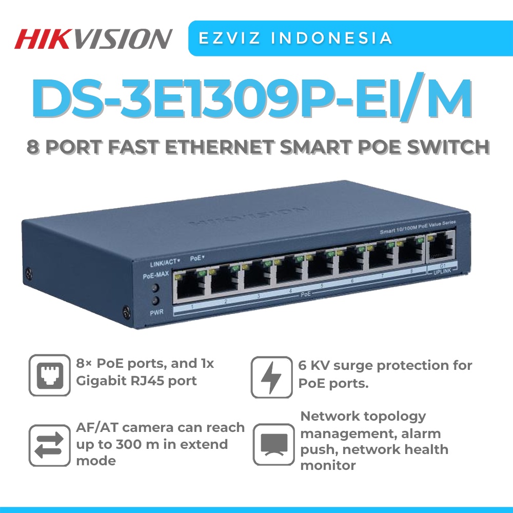 Jual HIKVISION DS-3E1309P-EI/M 8 PORT FAST ETHERNET SMART POE SWITCH RESMI | Shopee Indonesia