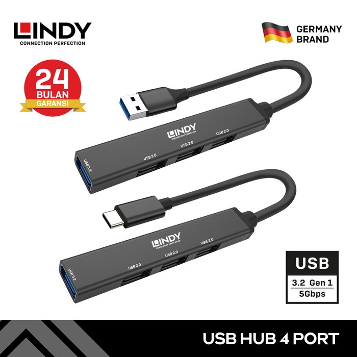 Jual USB Hub 4 Port LINDY Ultra Slim USB 3.2 5Gbps & USB 2.0 480Mbps ...