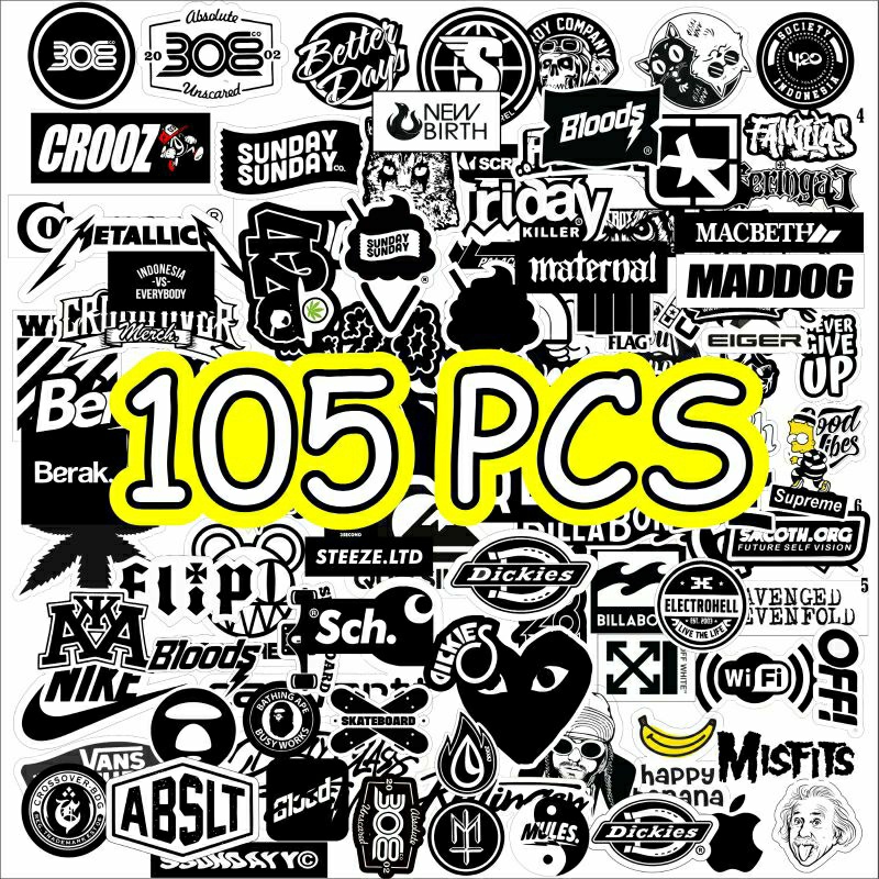 Jual PAKET STIKER MINI ISI 105 HITAM SESUAI GAMBAR STIKER BRAND STIKER ...