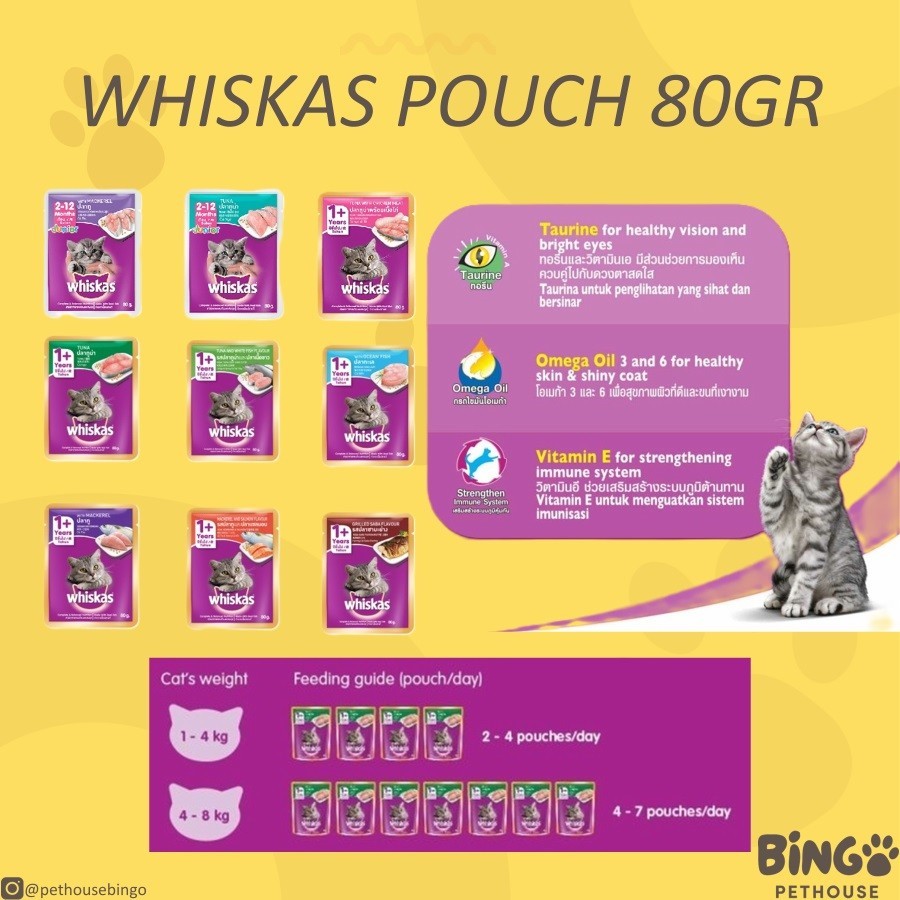 Jual Whiskas Wet Food Sachet Makanan Kucing Basah Pouch 80gr | Shopee ...