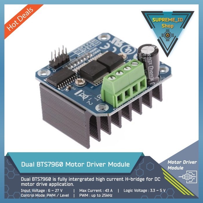 Jual Dual BTS7960 43A High Current Control DC Motor Driver | Arduino ...