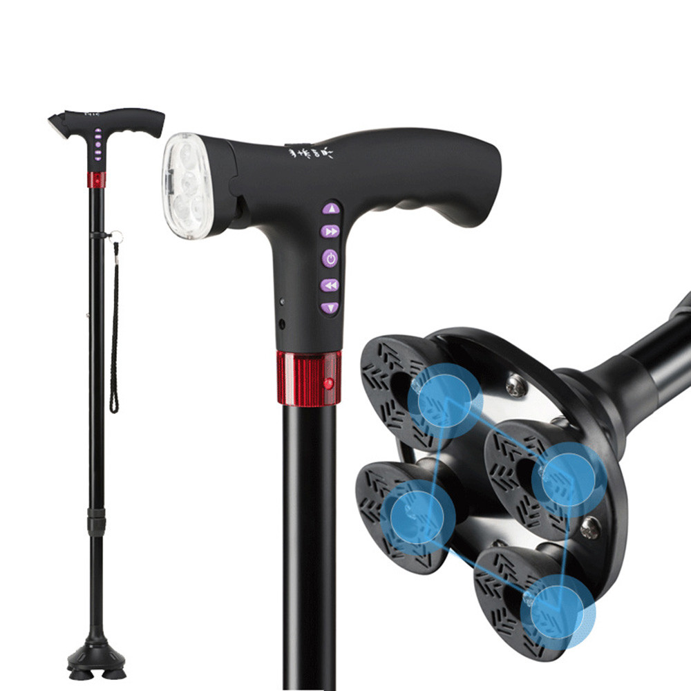 Jual Lightweight Adjustable L-ED Walking Cane FM Radio MP3 Smart Safety ...