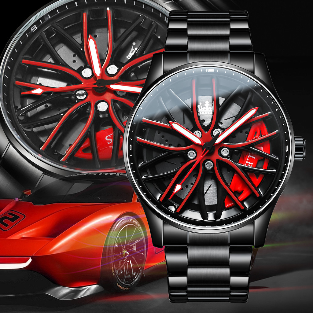 Jual OLEVS Wheel Men's Luxury Watch Waterproof Rotary Sport Car Rim Man ...
