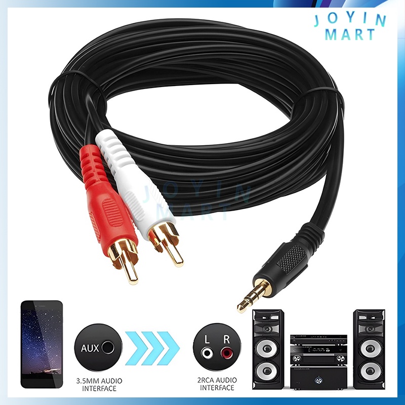 Jual Kabel Aux Jack Audio To 2 Rca Male 2 in 1 / Kabel Audio To 2 Rca Gold Plated / Kabel Jack ...