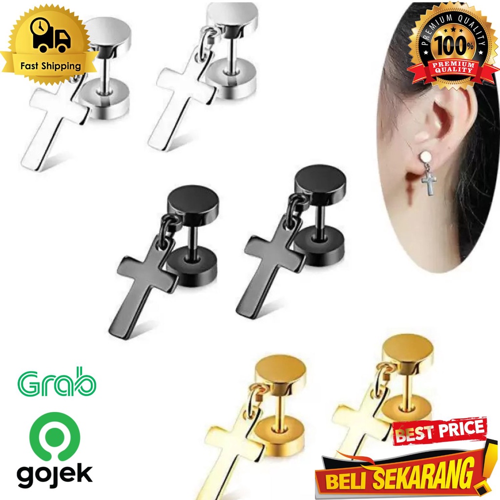 Jual Anting Tindik Pria Salib Tindik Pria Tusuk Korea Gantung Bulat ...