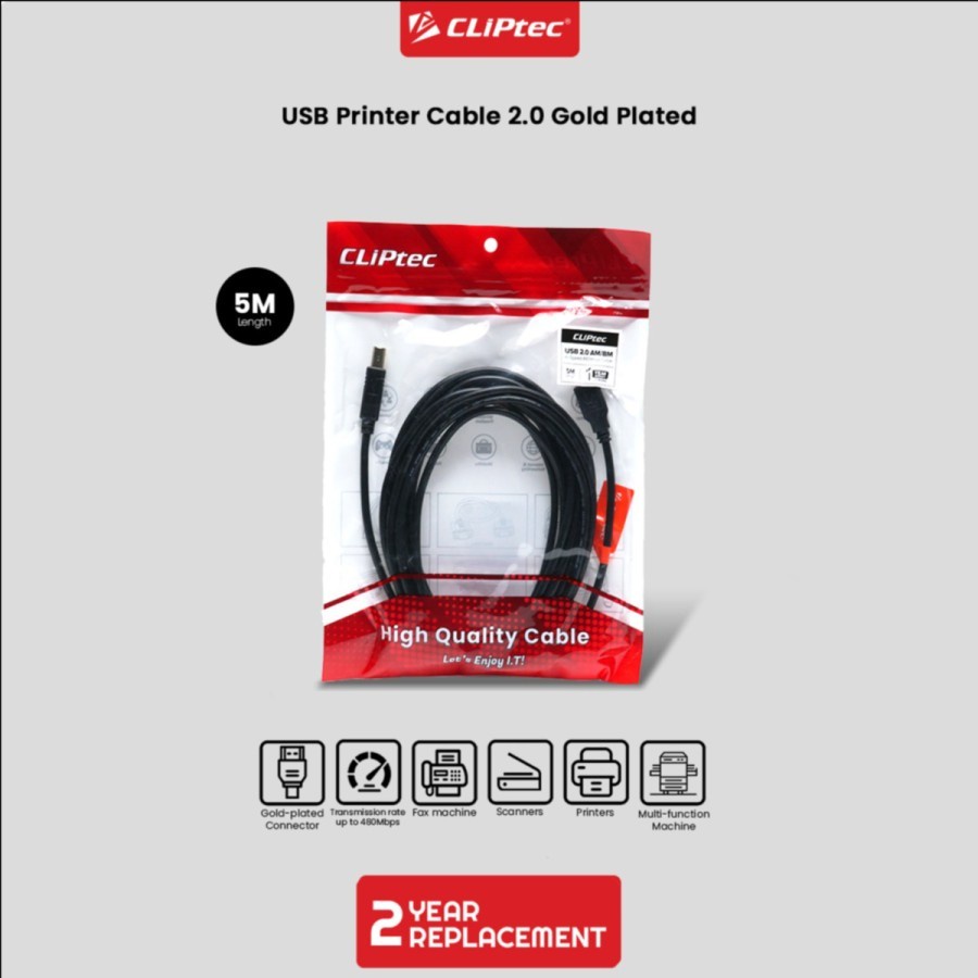 Jual Kabel USB Printer CLIPTEC 5M USB A to USB B Gold Plated USB 2.0 ...