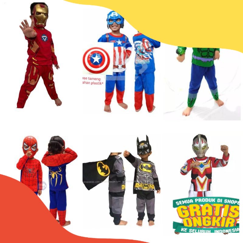 Jual Kostum baju anak superhero hulk iron man ultramen captain america ...