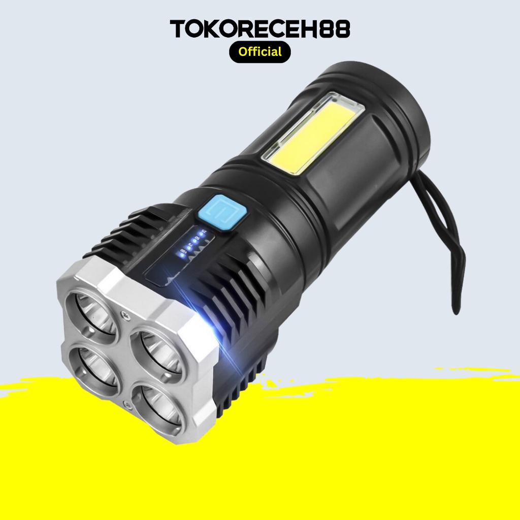 Jual SENTER LED 4 MATA SUPER TERANG SENTER LED RECHARGEABLE CAS ULANG ...