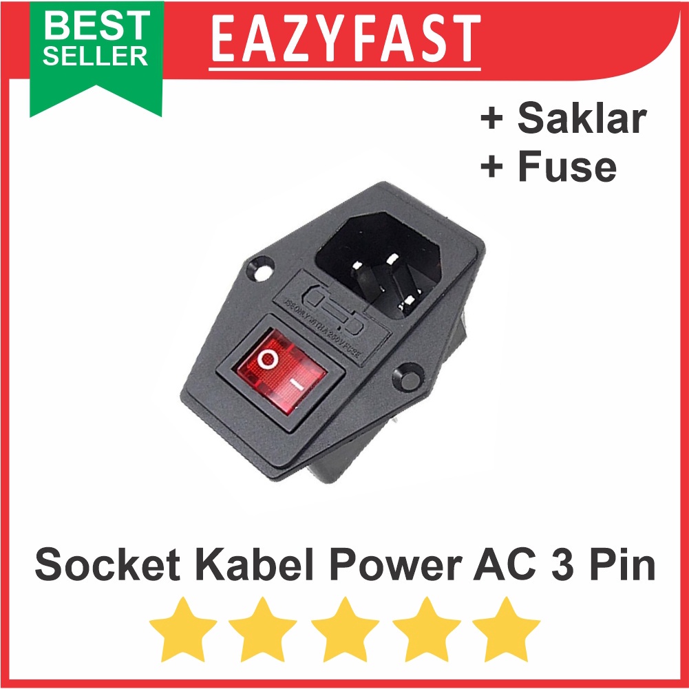 Jual Socket Kabel Power AC 3 Lubang Pin Fuse Switch Saklar PSU Komputer PC | Shopee Indonesia