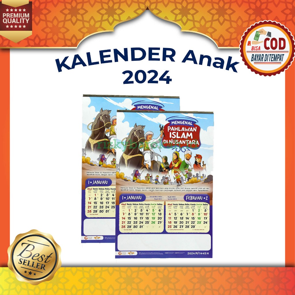 Jual Kalender Anak Muslim Islami 2024 Calender Islam 1445 H Dinding For ...