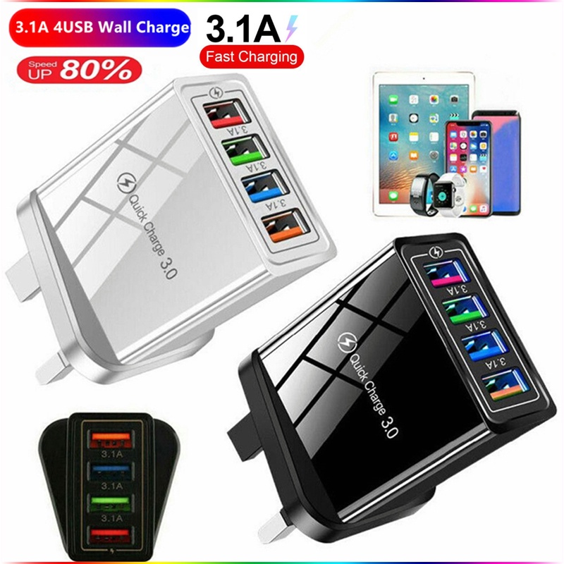 Jual Pengisian Daya Cepat+Lampu LED Adapter Charger 5V 3.1A 4 Port USB Quick Charging Fast ...