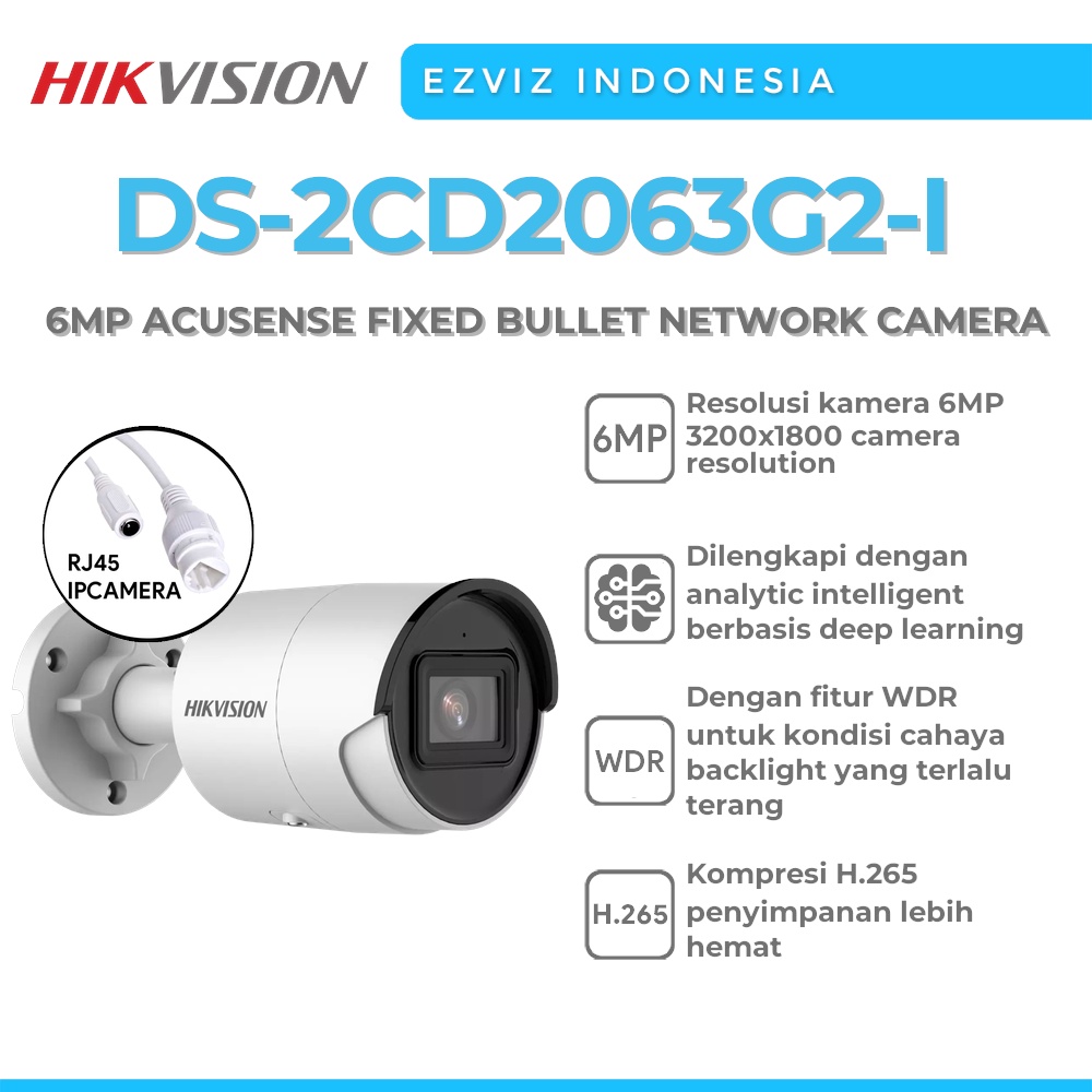 Jual HIKVISION DS-2CD2063G2-I 6MP ACUSENSE FIXED BULLET NETWORK CAMERA | Shopee Indonesia