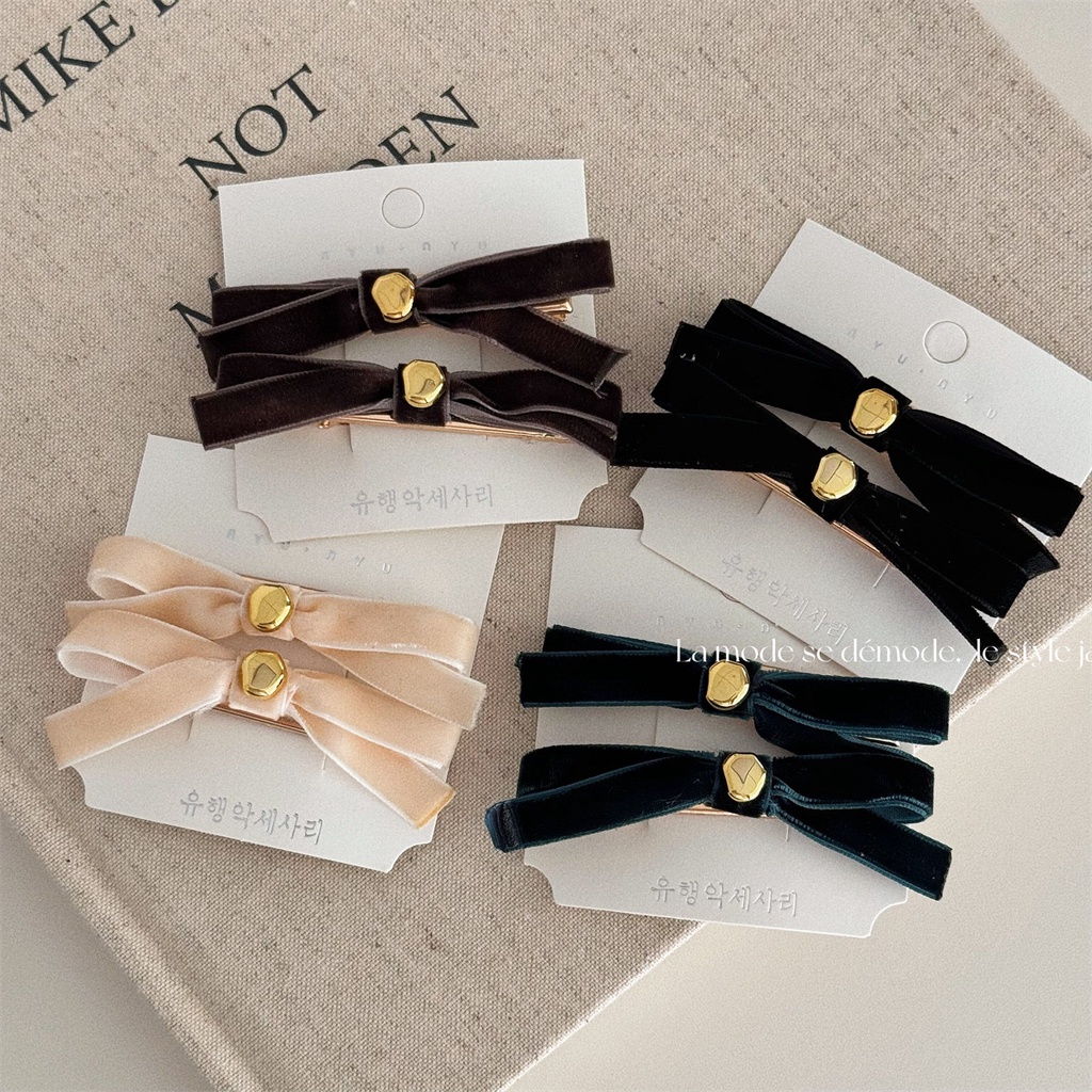 Jual Town Shell - Ally Simple Velvet Bow Korean Hair Clip Set / Jepit ...