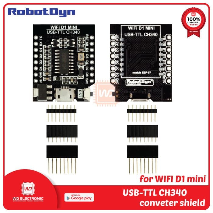 Jual RobotDyn USB TTL CH340 shield WIFI D1 mini USB TTL CH340 Wemos D1 ...