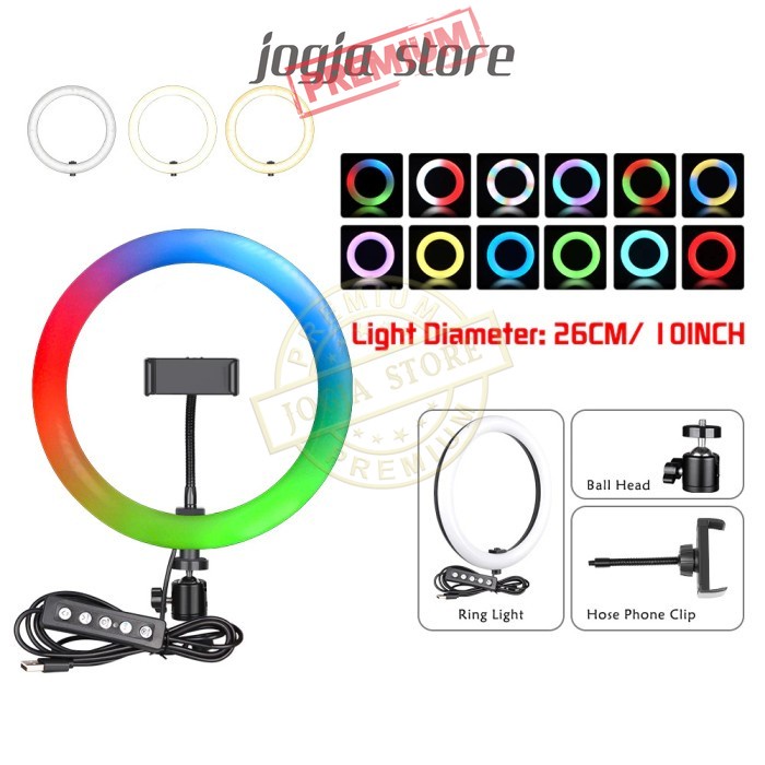 Jual Lampu Ring Light 10" 120 LED 10W RGB Lamp 3000-5600K F260Q ...