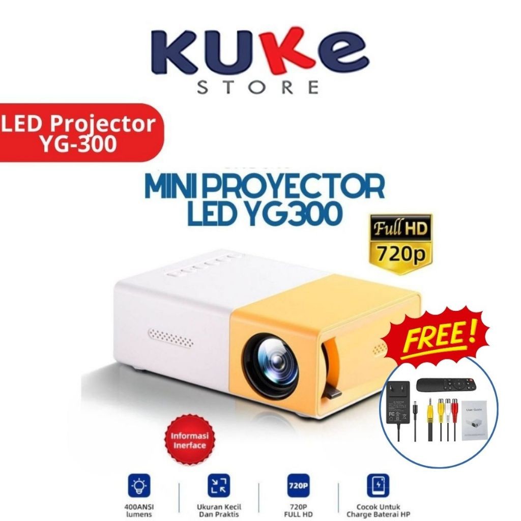 Jual KUKE Mini Projector LED YG300 Portable / Projektor Mini Home ...