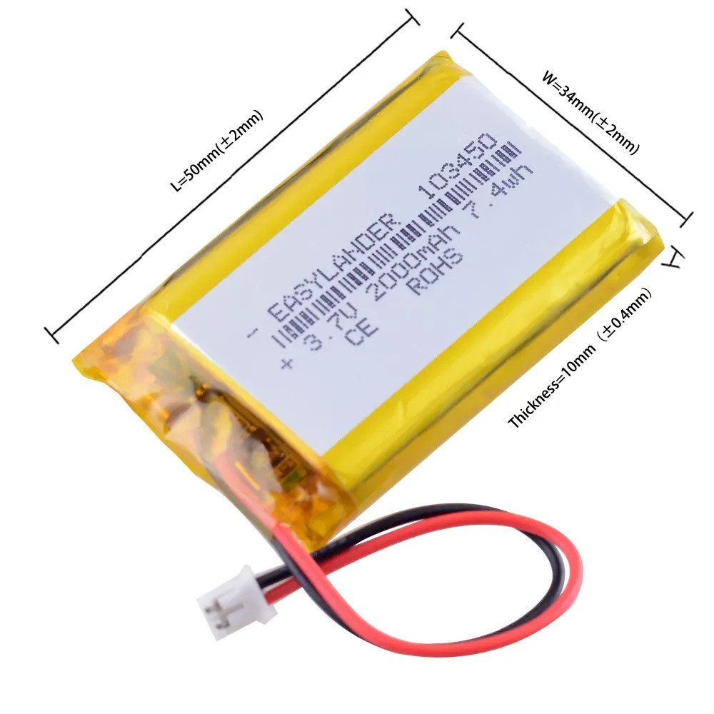 Jual 3.7V 2000mAh 103450 Lipo Polimer Lithium Baterai Isi Ulang Navigator DVR Kamera GPS JST PH ...