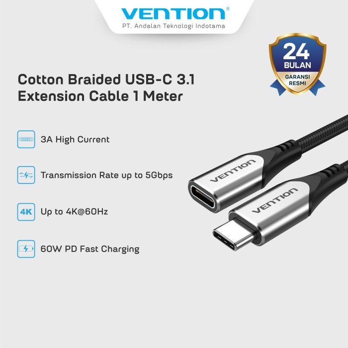 Jual Vention kabel Data USB C Thunderbolt 3 Extension Male to Female 3A ...