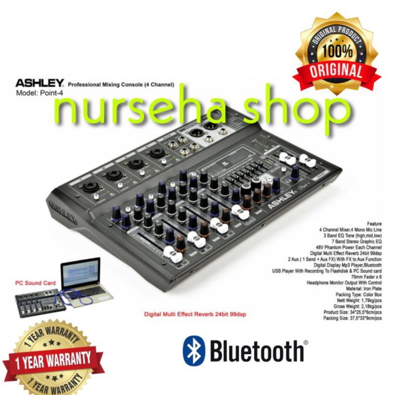 Jual Mixer ASHLEY 4 channel point 4 multi effect reverb USB soundcard bluetoot original garansi ...