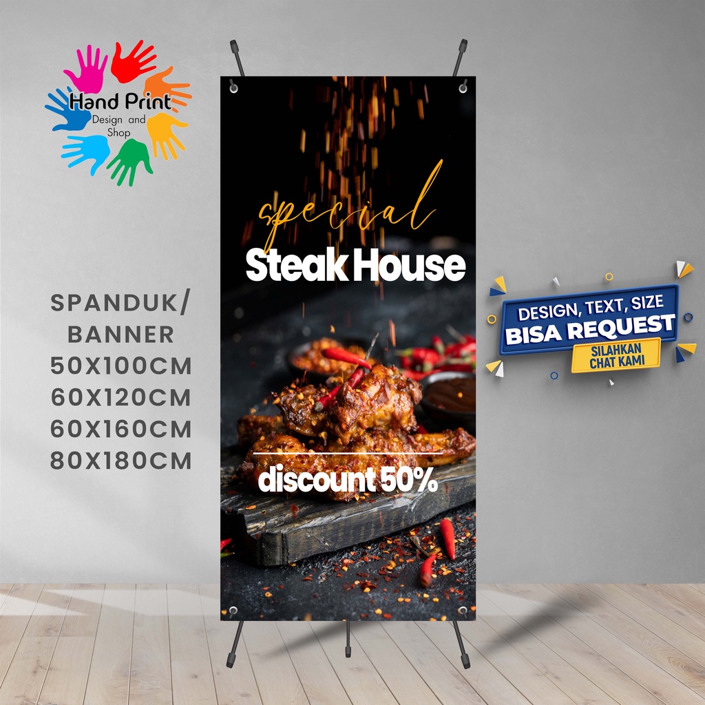 Jual SPANDUK BANNER Steak House Sapi Hitam Elegan 60x160 CM Outdoor ...