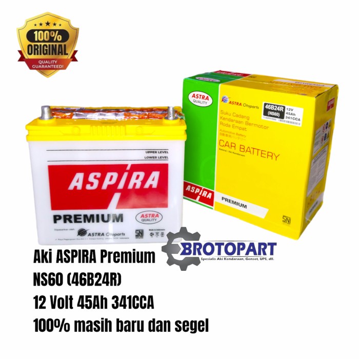Jual Aki Mobil Aspira NS60 46B24R 12v 45Ah Accu Basah Original Astra | Shopee Indonesia