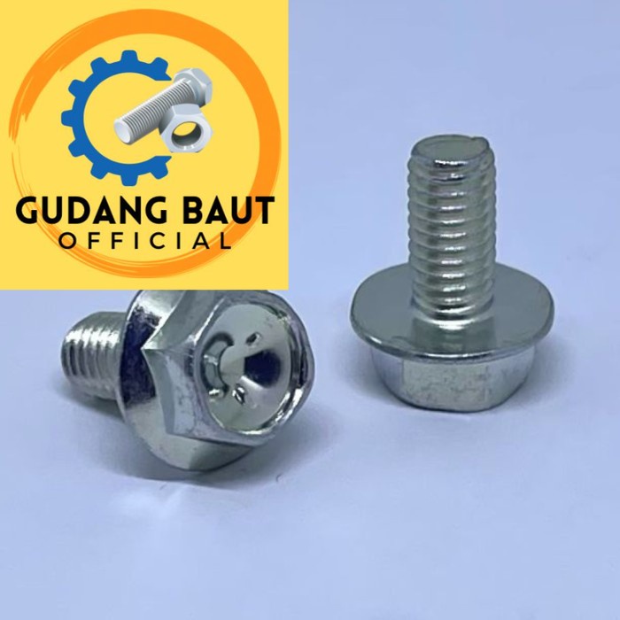 Jual Flange Bolt 6x12/ Baut Flange M6x12 Kunci 10 Kepala Coak | Shopee Indonesia