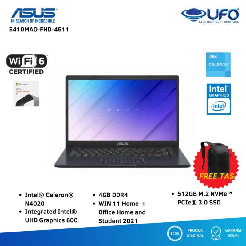 Jual ASUS E410MA-N4020 Celeron N4020 4GB 512GB SSD BLACK | Shopee Indonesia
