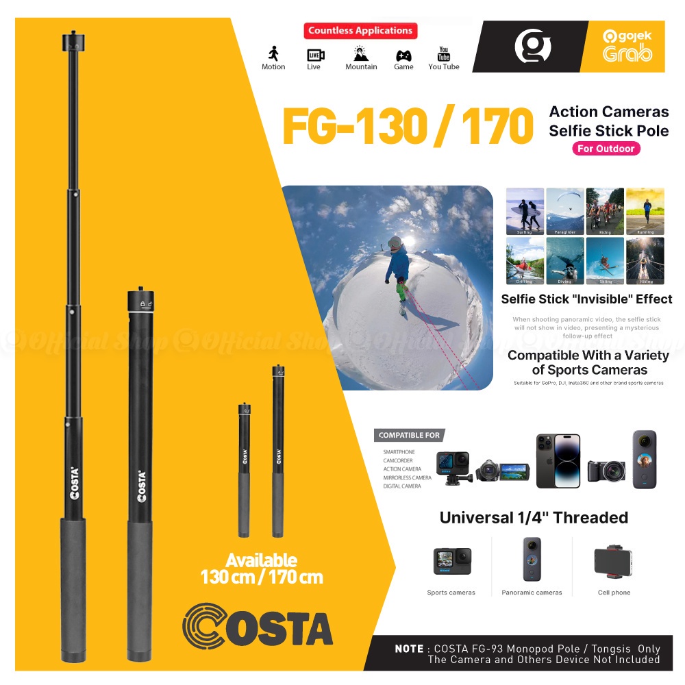 Jual COSTA FG Invisible Selfie Stick 130 & 170 CM for Monopod Panoramic ...