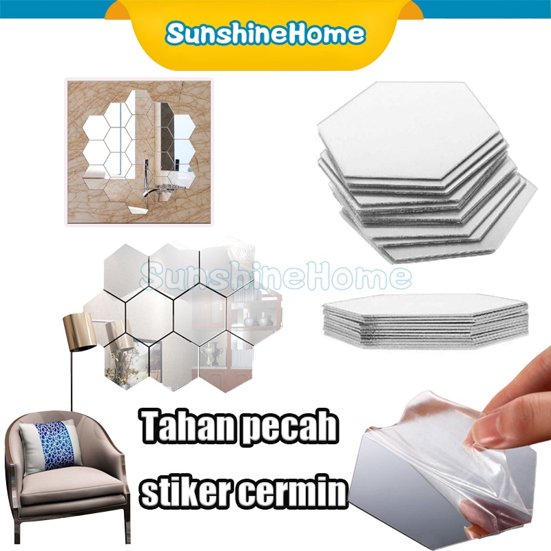Jual 5/8 Buah Kaca Segi Enam Dekorasi Dinding/Stiker Cermin Dinding ...
