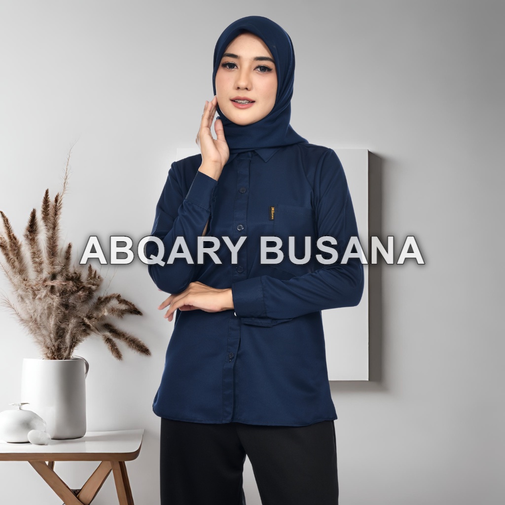 Jual Kemeja Kerja Formal Biru Dongker Gelap Tangan Panjang - Elegan Profesional Wanita Office ...