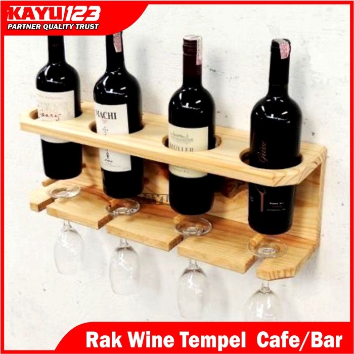 Jual Rak Wine Tempel Rak Botol Dinding Bar/Cafe kayu solid dm lubang 8 ...
