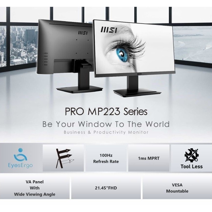 Jual Monitor LED MSI PRO MP223 22" 1080p 100Hz VGA HDMI Audio Out VESA ...