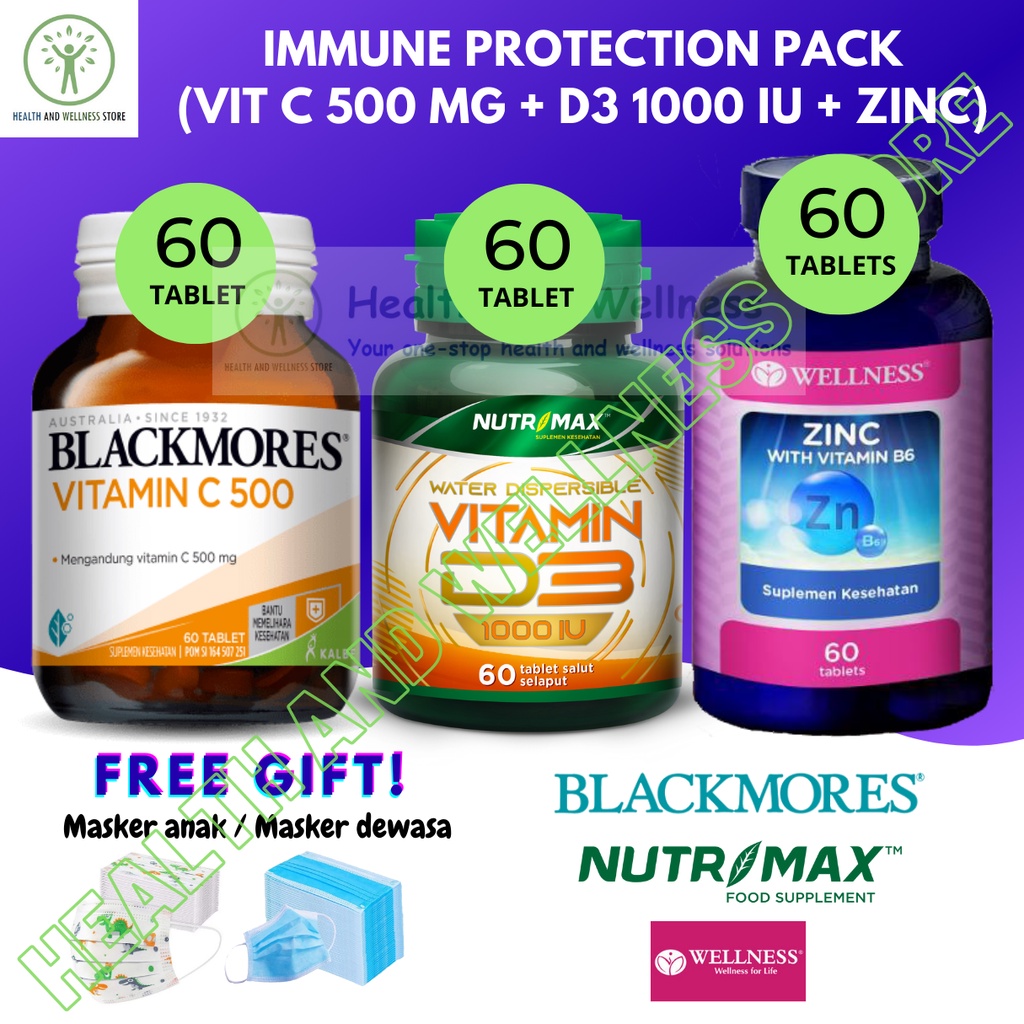 Jual PAKET BLACKMORES NUTRIMAX WELLNESS IMUN VITAMIN C 500 MG 60 TABLET VITAMIN D3 1000 IU 60 ...