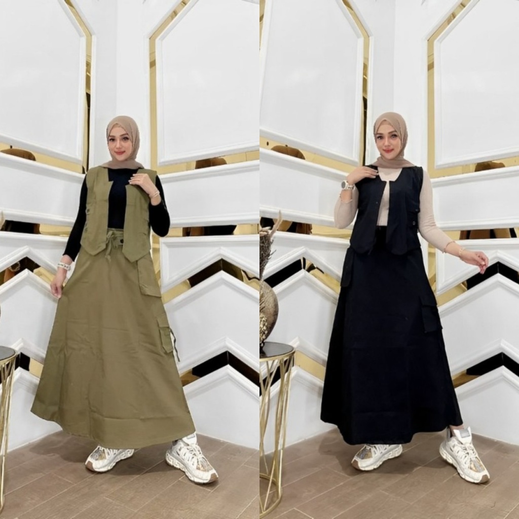 Jual Harga Rakyat One Set Rompi Skirt Cargo Ohara Bahan Katun Linen ...