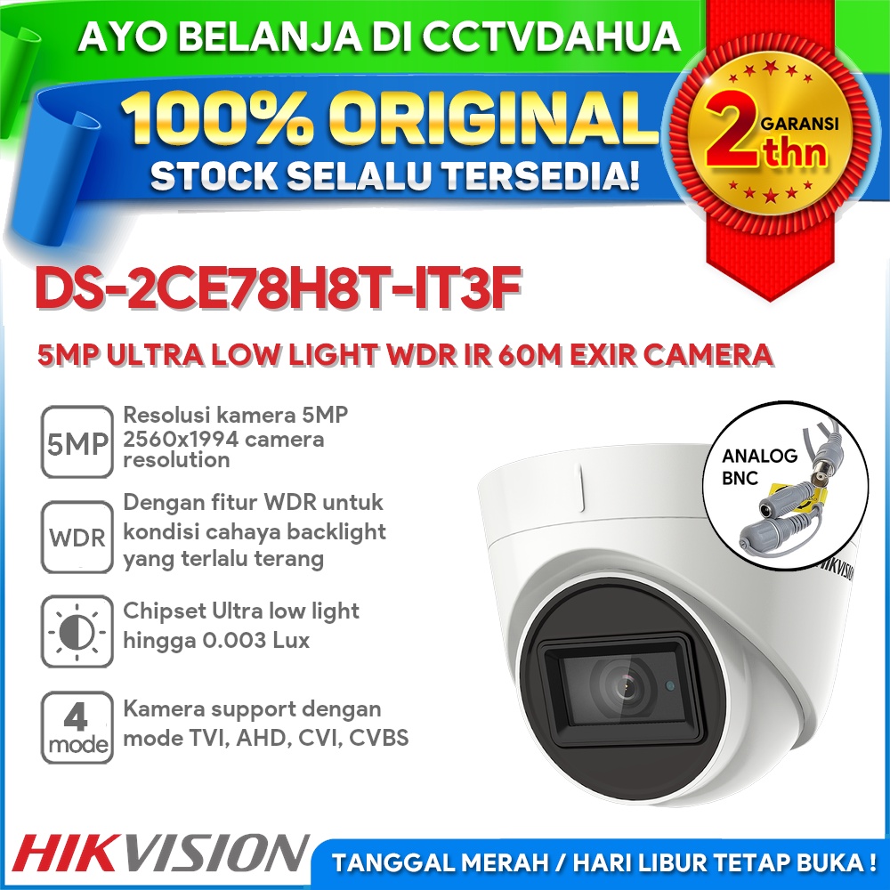 Jual HIKVISION DS-2CE78H8T-IT3F 5MP ULTRA LOW LIGHT WDR IR 60M EXIR ...
