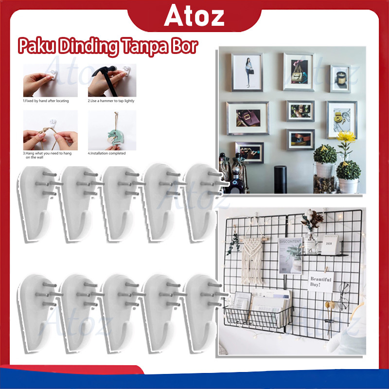 Jual gantungan paku dinding tanpa bor / wall hook kaitan paku / bingkai ...