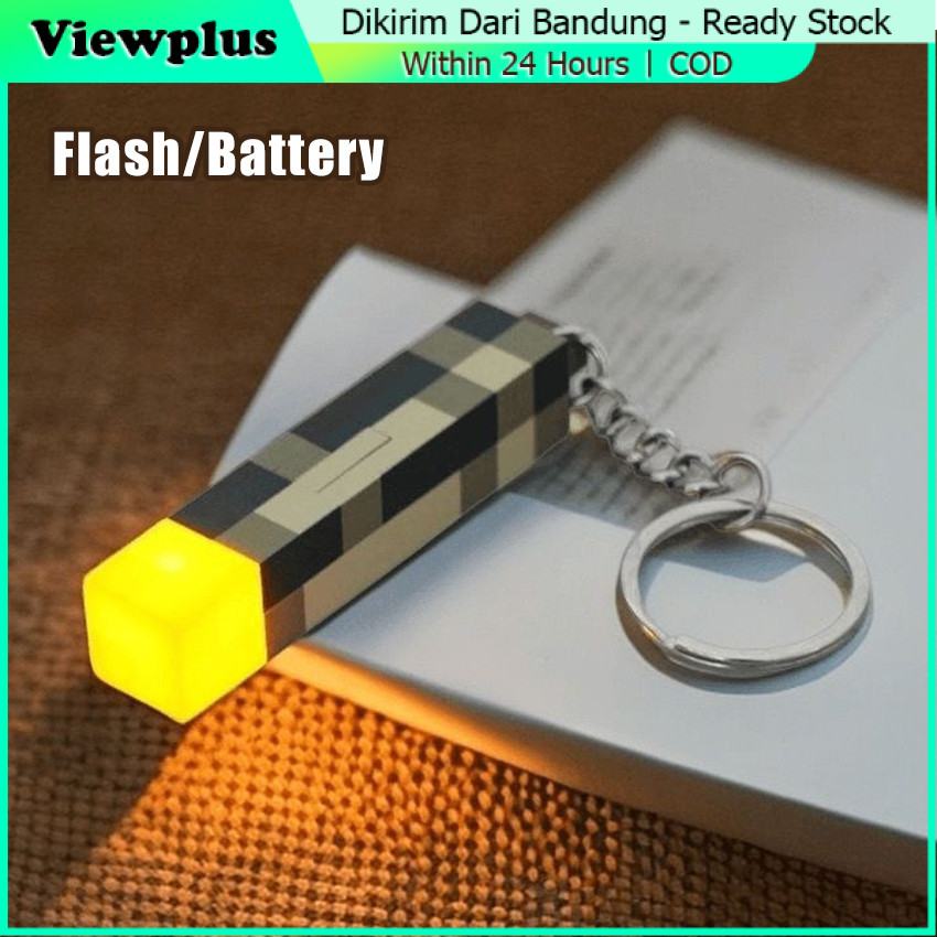 Jual Light Up Minecraft Torch Light Keychain Gantungan Kunci Torch ...