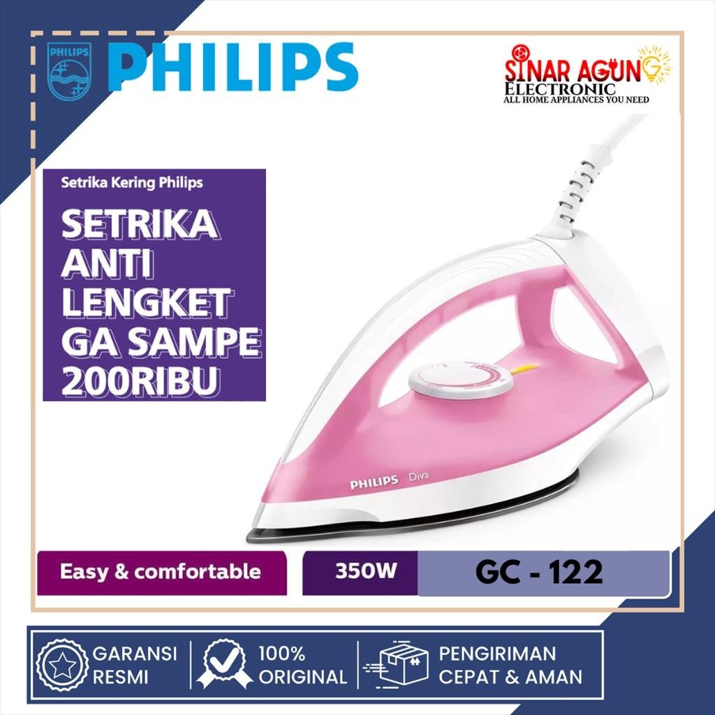Jual PHILIPS GC122 / GC-122 PINK SETRIKA ANTI LENGKET - GARANSI RESMI | Shopee Indonesia