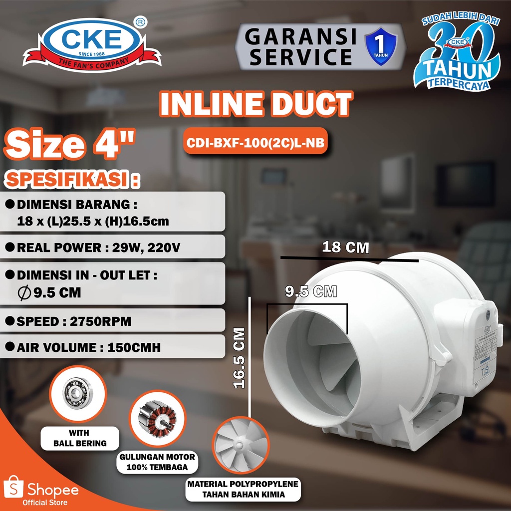 Jual Inline Duct Fan PP Plastik 4" Mixed Flow/Extractor Fan 4 Inch Duct ...