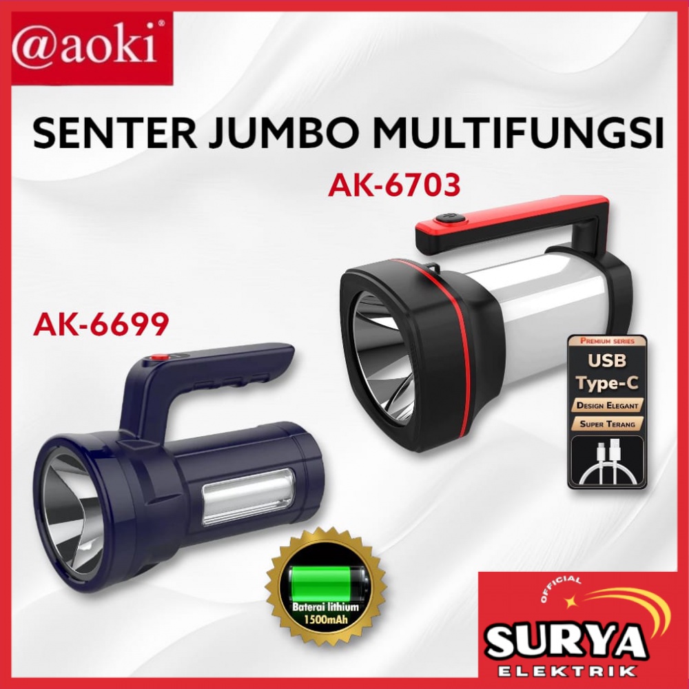 Jual Lampu Senter Tangan LED JUMBO AOKI 20W / 40W Darurat Emergency ...