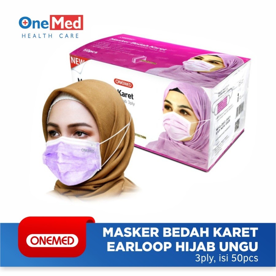 Jual Masker Jilbab Ungu OneMed box 50pcs YG | Shopee Indonesia