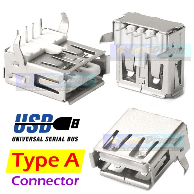 Jual Socket USB Female PCB Mount Type-A 4 Pin Tekuk / Soket Konektor ...