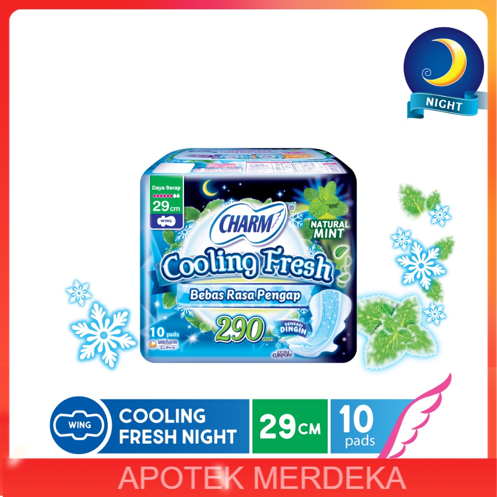 Jual Charm Pembalut Cooling Fresh Night 29cm 10 pads / Charm Cooling ...