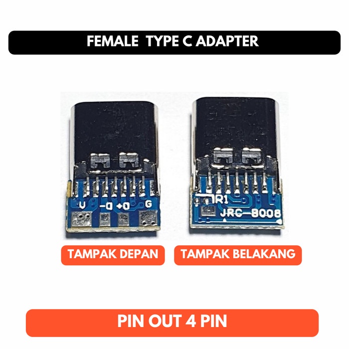 Jual Female Tipe Type C to Dip 4P 4 Pin USB adapter connector PCB ...