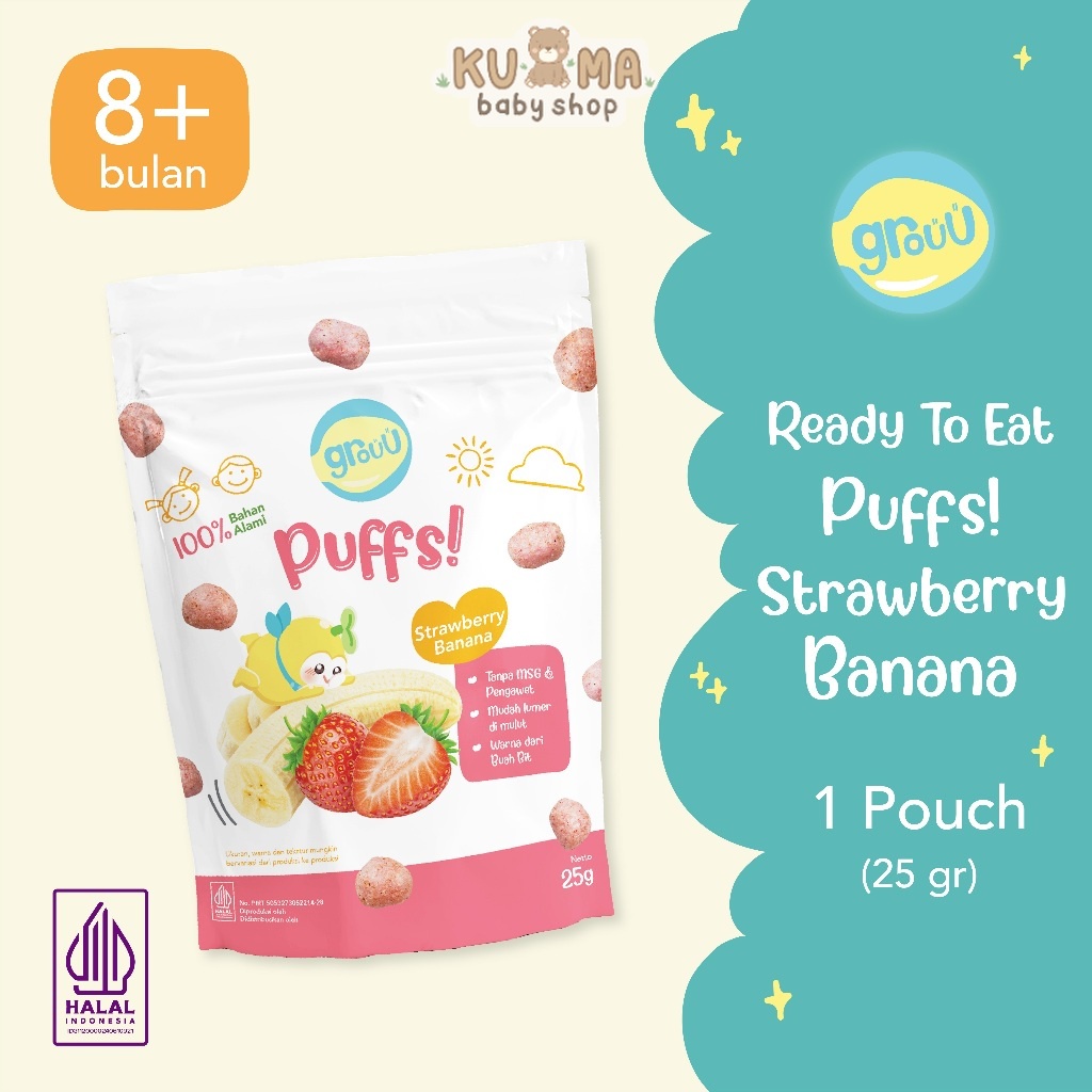 Jual Grouu - Puffs! Strawberry Banana/Tomato Herbs 150gr - Camilan MPASI - Snack Sehat - NO MSG ...